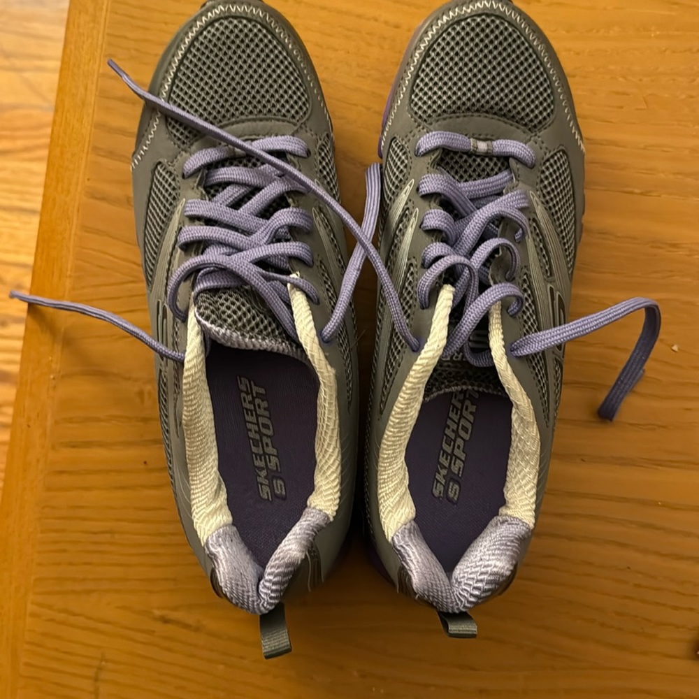Skechers Stride Flex Sole Grey/Purple Size 8 Euc - Gem